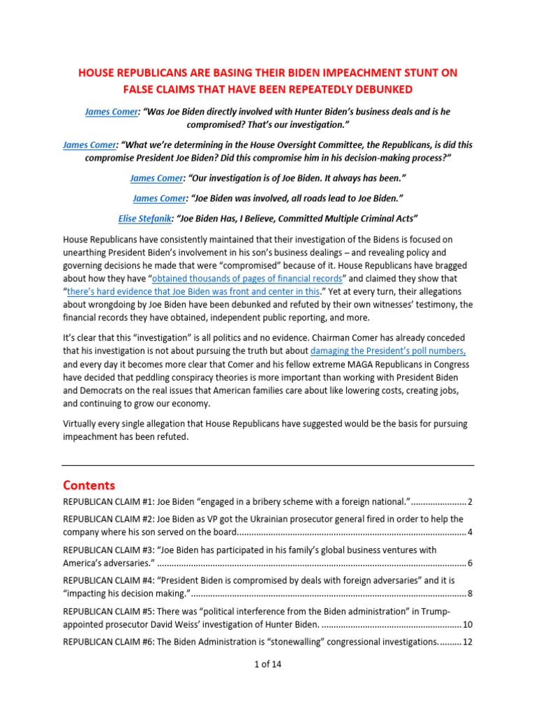 Memo - Appendix - Impeachment Claims Debunked - 14pp | PDF | Federal ...