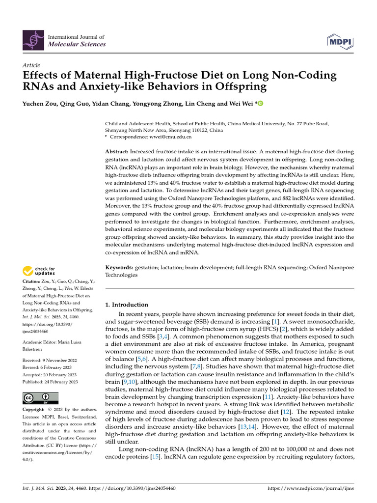 Effects of Maternal High-Fructose Diet On Long Non | PDF | Gene ... Effects of Maternal High-Fructose Diet On Long Non | PDF | Gene ...