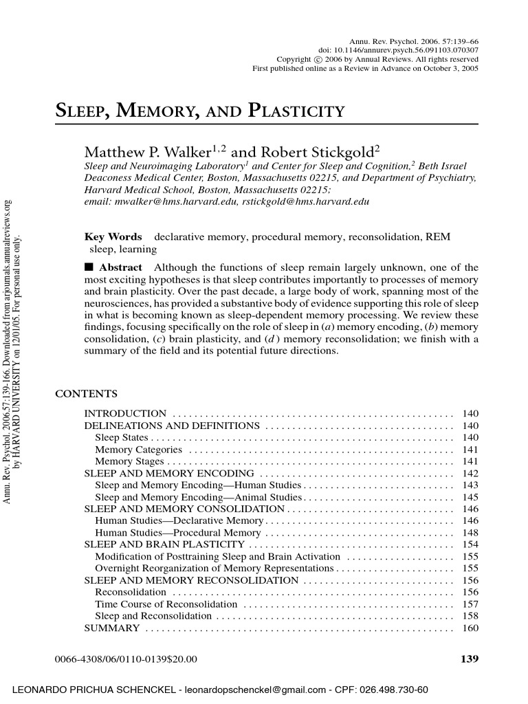 Sleep, Memory, and Plasticity | PDF | Memory | Sleep