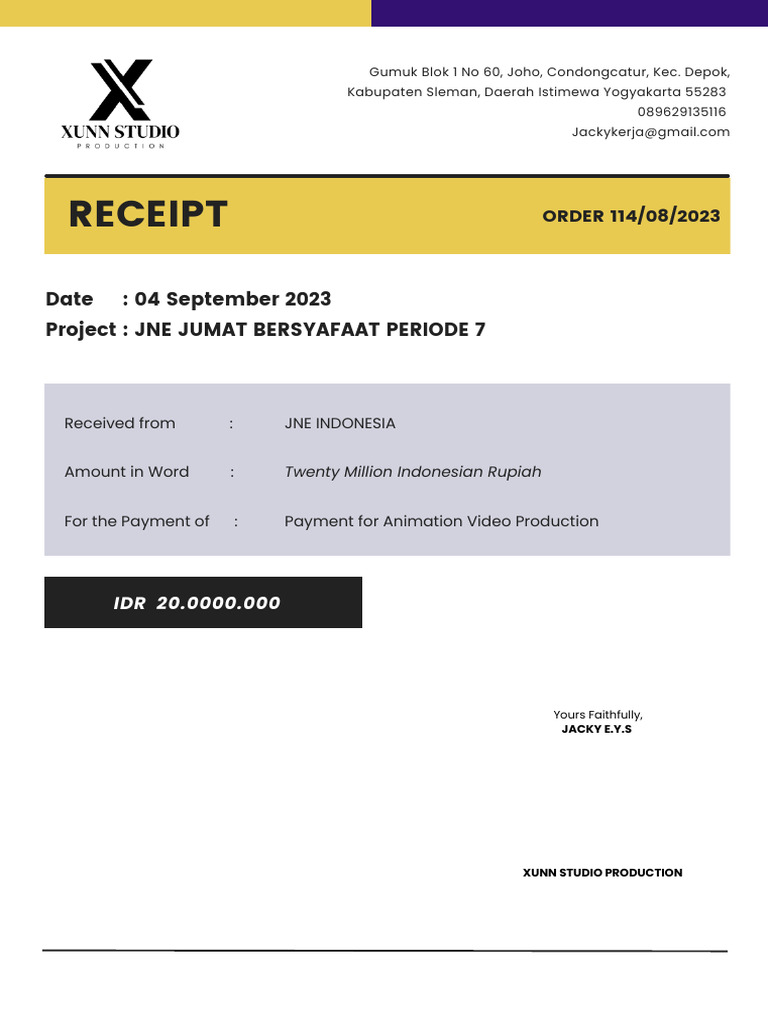 Receipt for Animation Payment | PDF