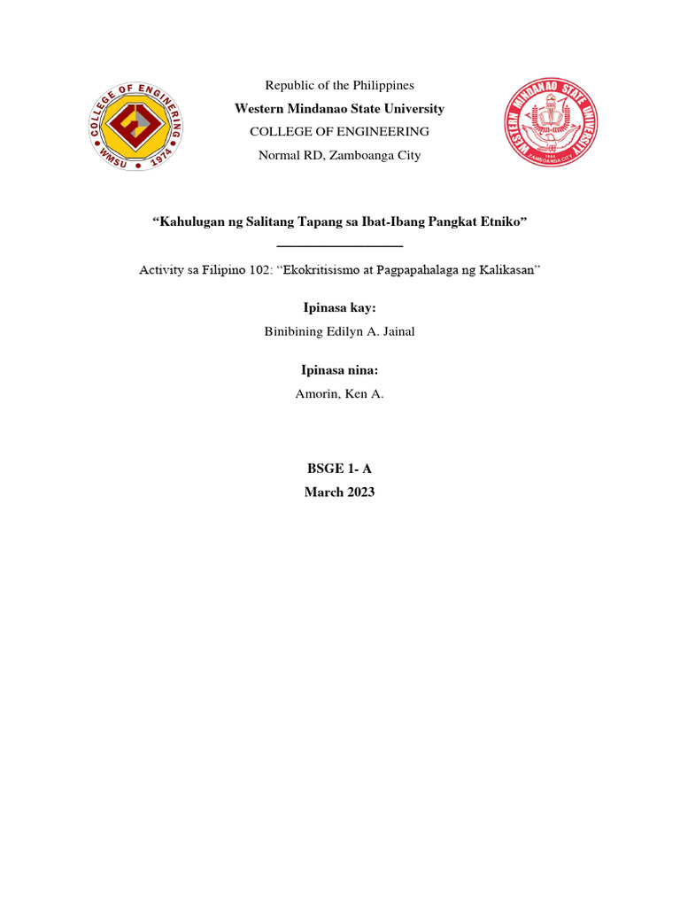 Kahulugan NG Salitang Tapang Sa Ibat-Ibang Pangkat Etniko | PDF