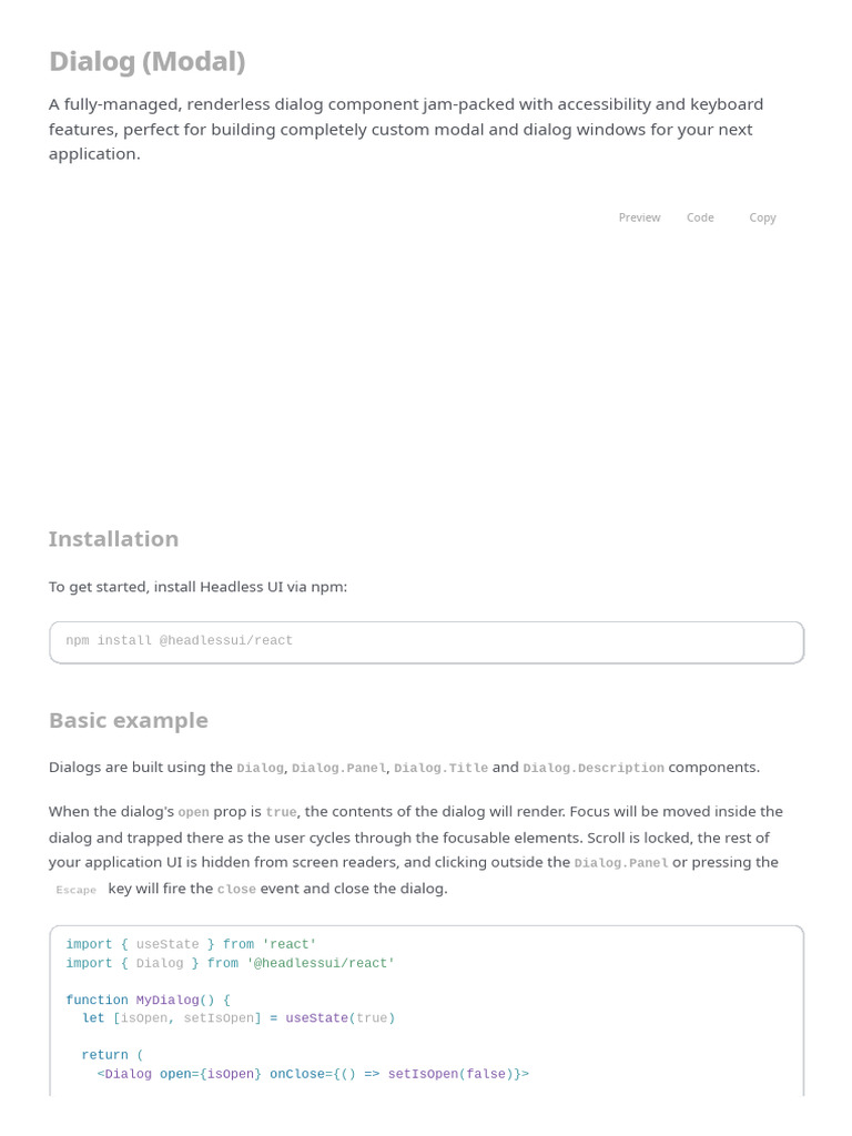 Dialog (Modal) - Headless UI | PDF | Human–Computer Interaction | Computer Engineering