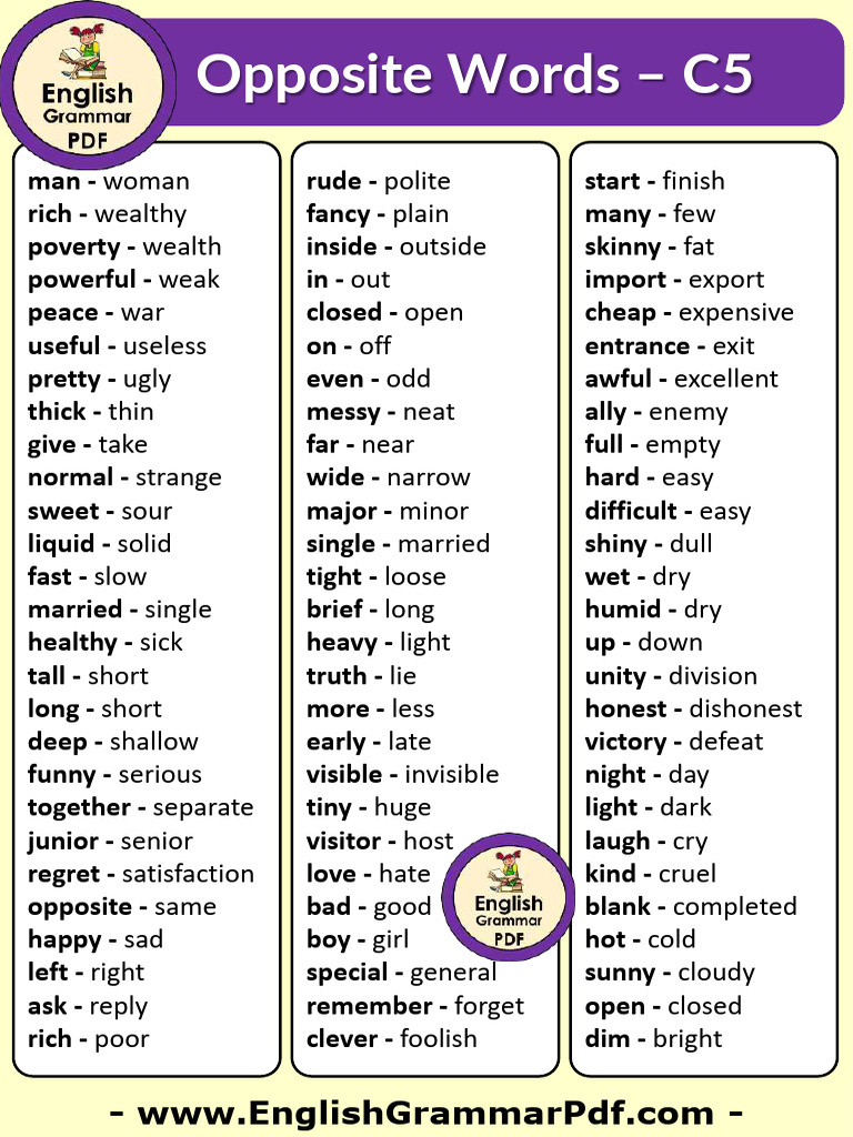 Opposite Words For Classes | PDF