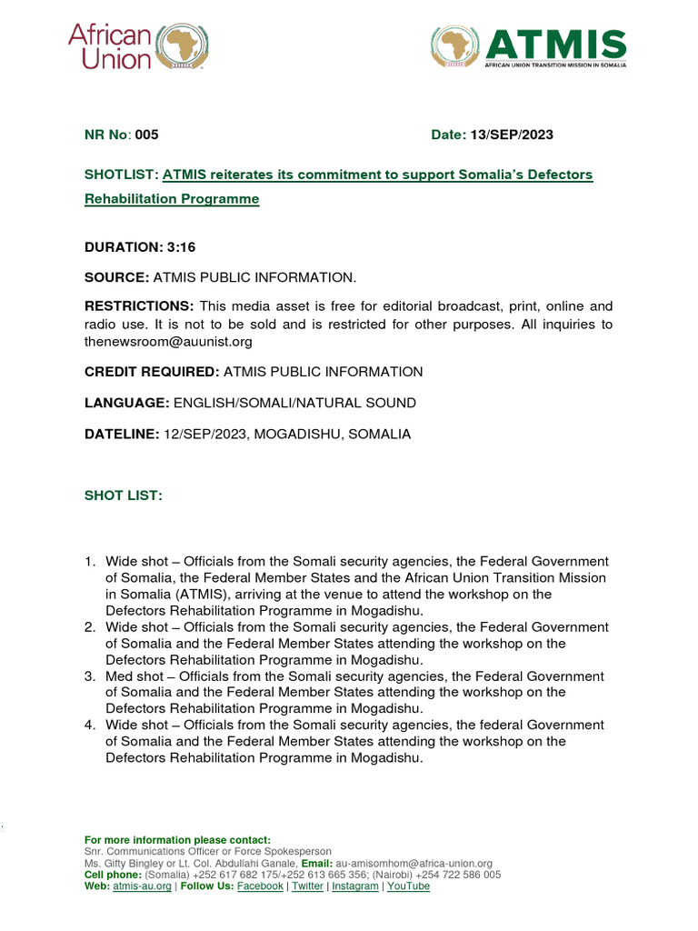 ATMIS Reiterates Its Commitment To Support Somalia's Defectors ... ATMIS Reiterates Its Commitment To Support Somalia's Defectors ...