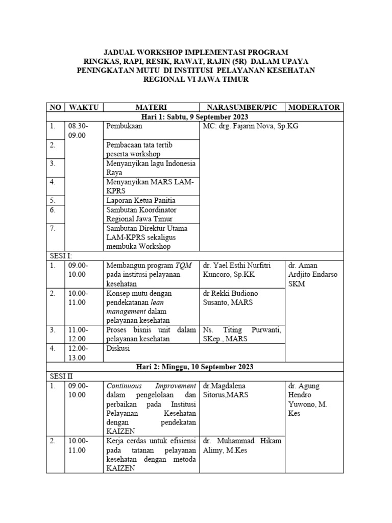 Jadual Workshop Implementasi Program | PDF
