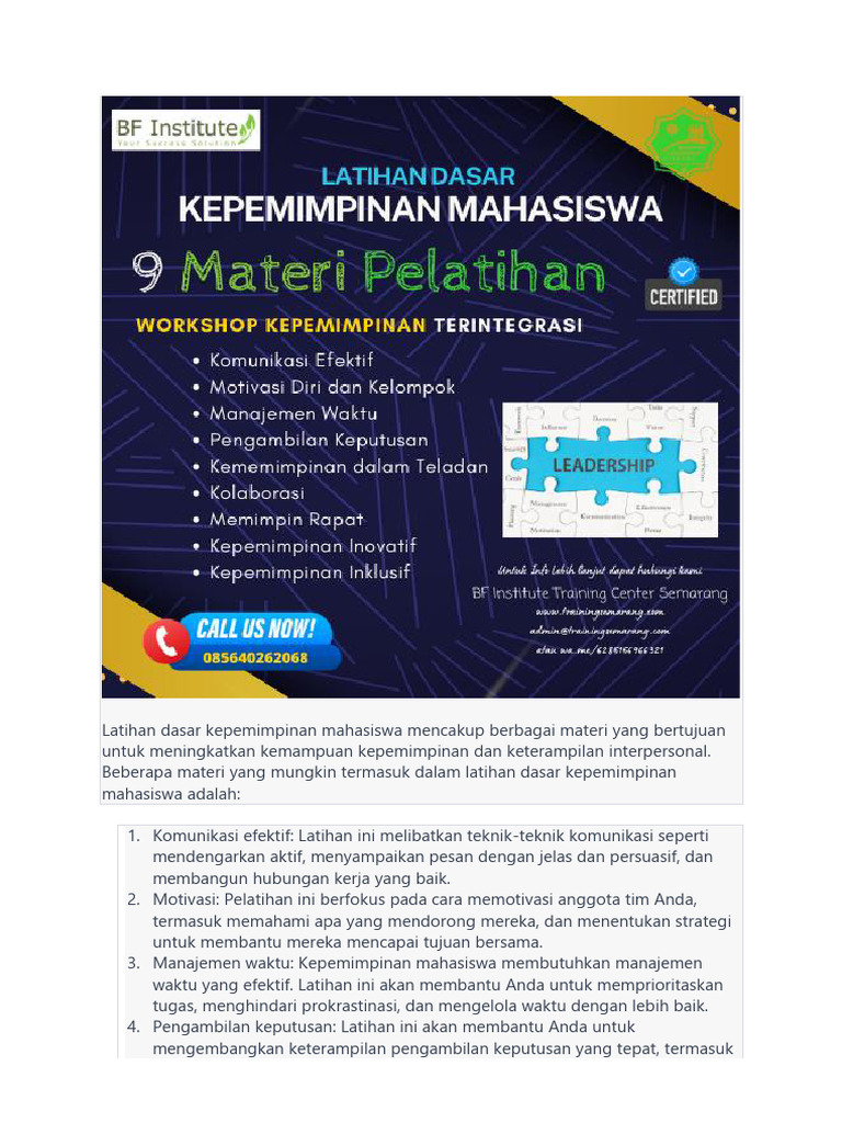 Materi Latihan Dasar Kepemimpinan Mahasiswa Pdf