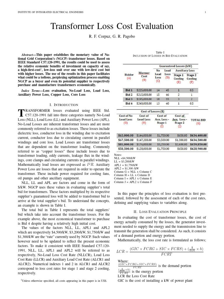 2012 Transformer Loss Evaluations Rev4 Final Pdf Transformer Net Present Value