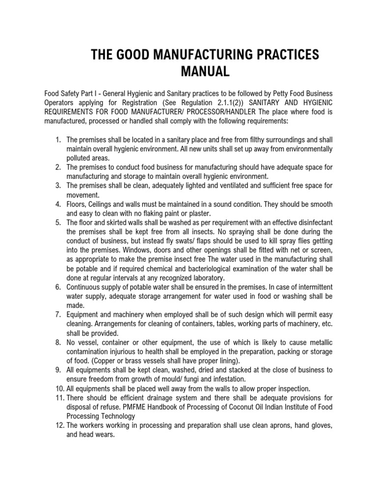 GMP Manual for Food Safety Practices | PDF | Hygiene | Sanitation