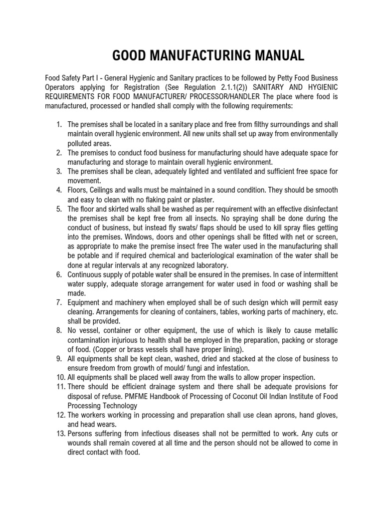 Good Manufacturing Manual | PDF | Hygiene | Sanitation