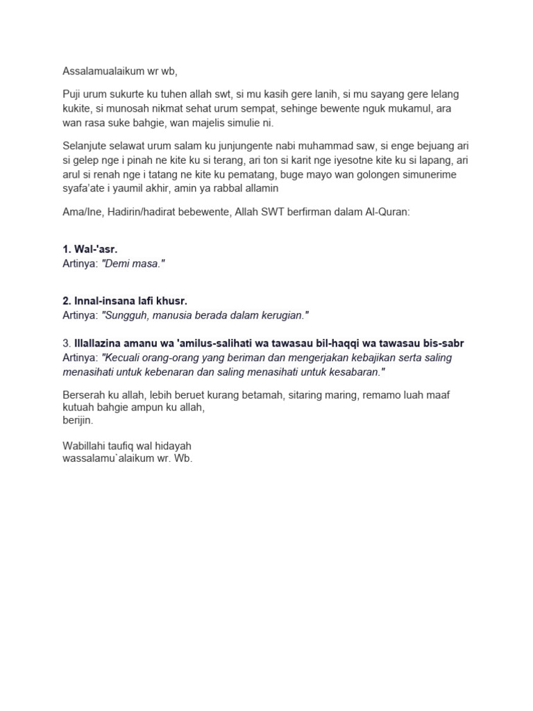 Pidato Bahasa Gayo | PDF | Kajian Bahasa Asing