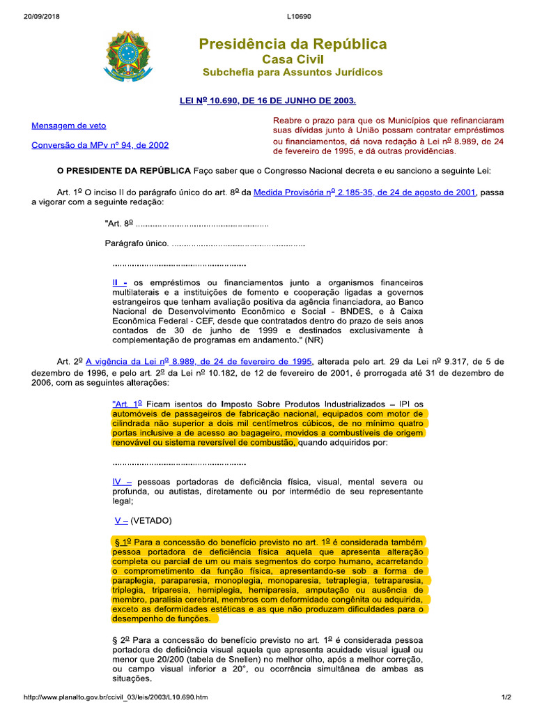 Lei - 10690 2003 | PDF
