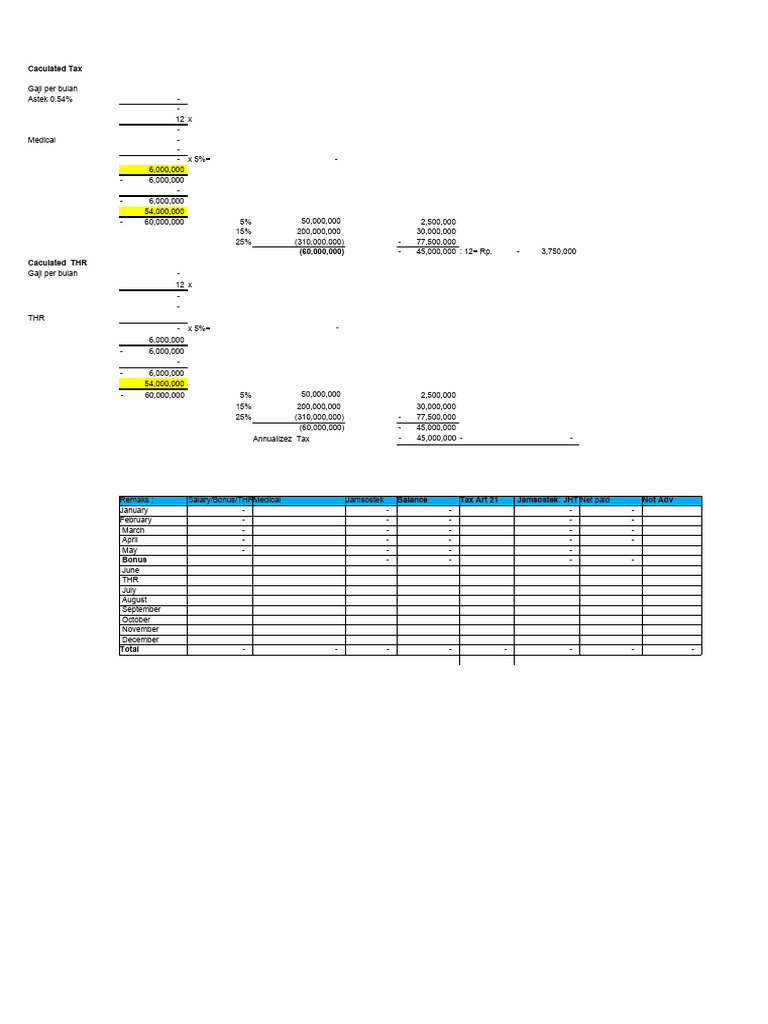 Tax and THR Calculation Summary | PDF | Government Finances | Taxes