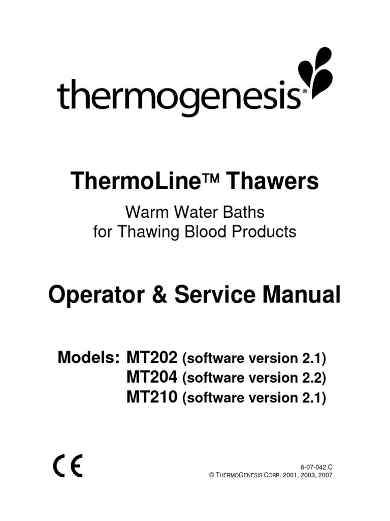 ThermoGenesis Thermoline Plasma Thawers Manual MT204 | PDF | Trademark | Electrical Connector