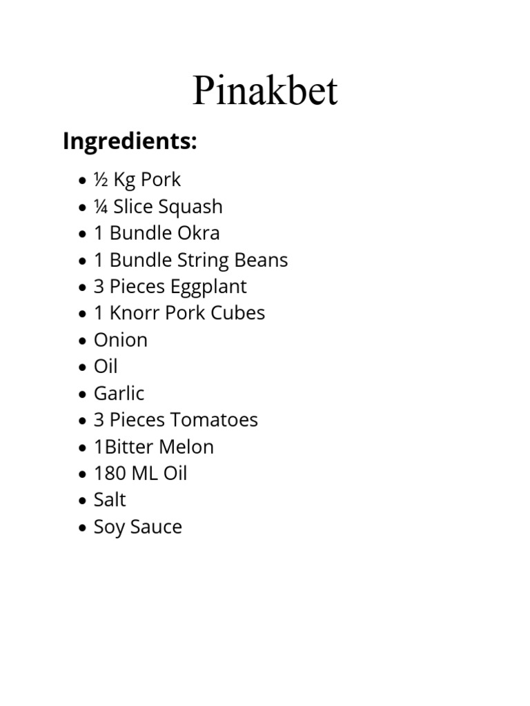 Pinakbet Recipe | PDF