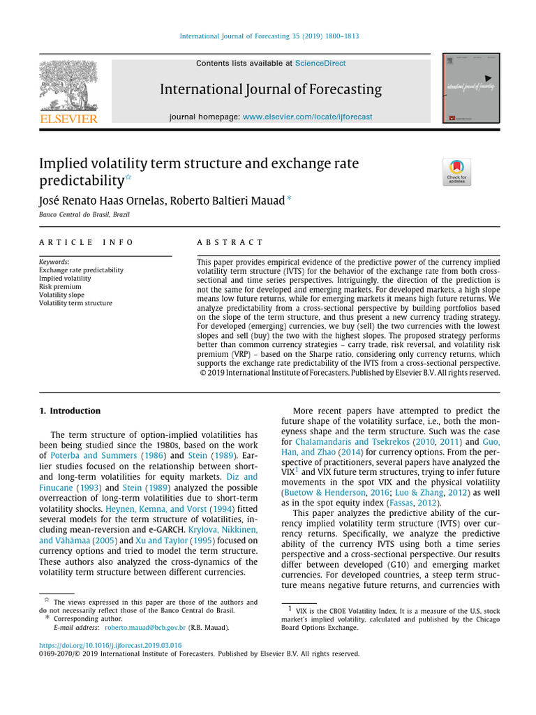 Implied Volatility Term Structure and Exchange Rate Predictability Ornelas & Mauad | PDF ...