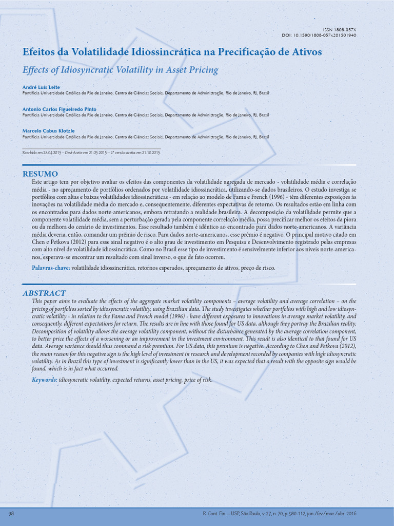 Efeitos Da Volatilidade Idiossincratica Na Precificacao de Ativos | PDF ... Efeitos Da Volatilidade Idiossincratica Na Precificacao de Ativos | PDF ...
