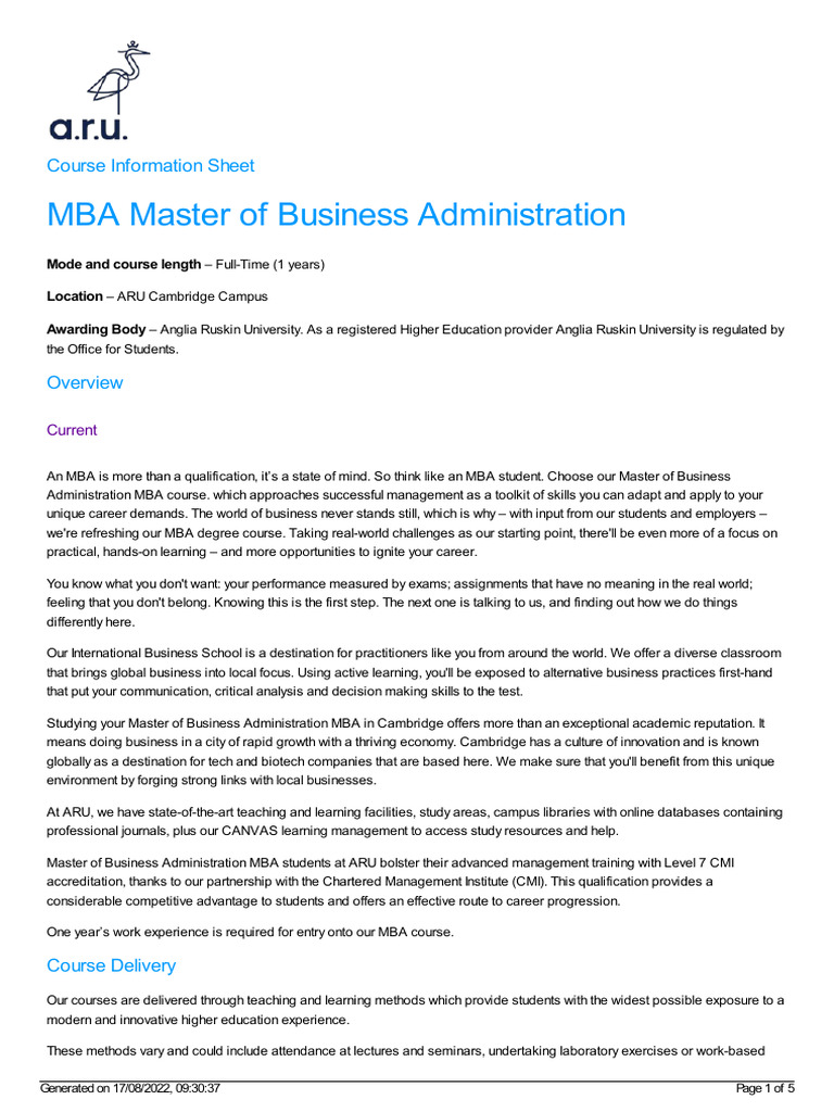 MBA in Business Administration Overview | PDF | Entrepreneurship ...