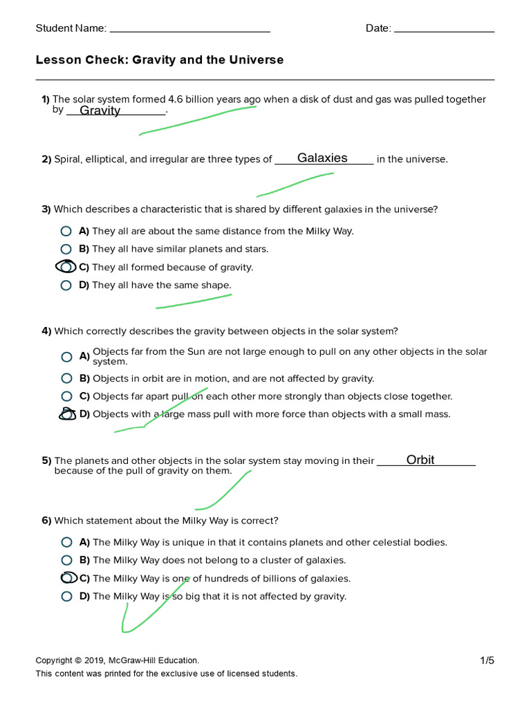U4M3L1 - Gravity and The Universe-WS | PDF | Milky Way | Gravity