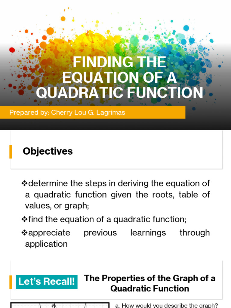 Q2 Finding the Equation of a Quadratic Function (2) | PDF | Quadratic ...