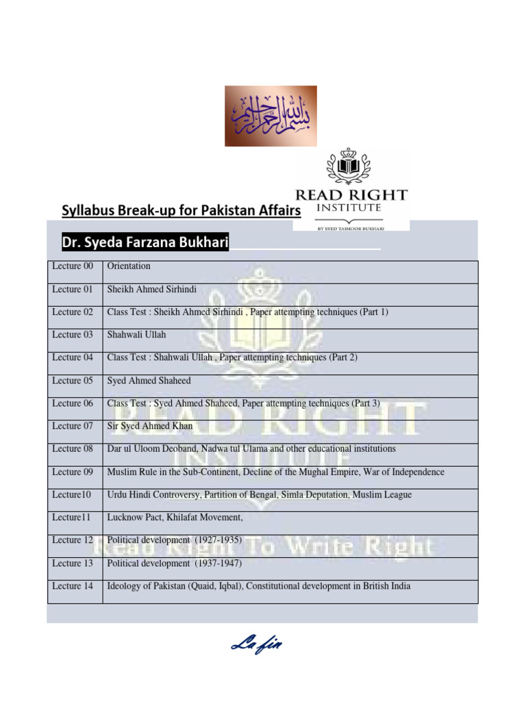 Pakistan Affairs CSS Syllabus Overview | PDF | History | Religion ...
