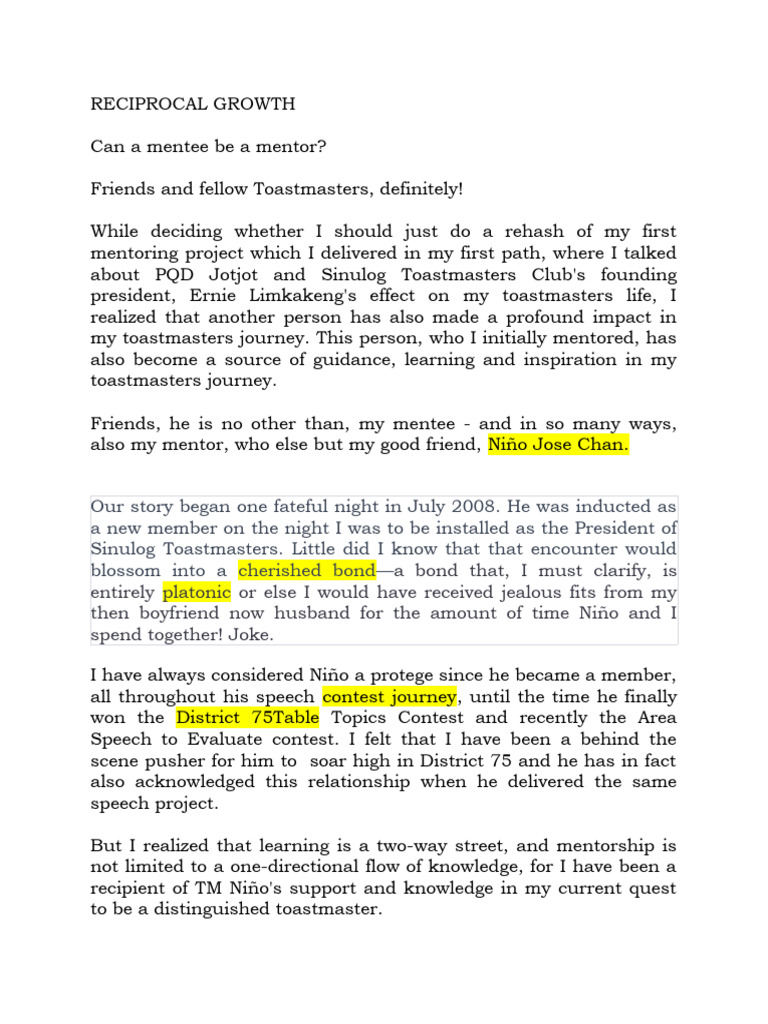 Mentoring Speech Toastmasters | PDF | Mentorship