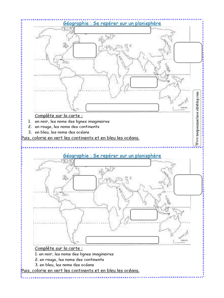Planisphère à Compléter pour 6ème | PDF | Sciences et mathématiques