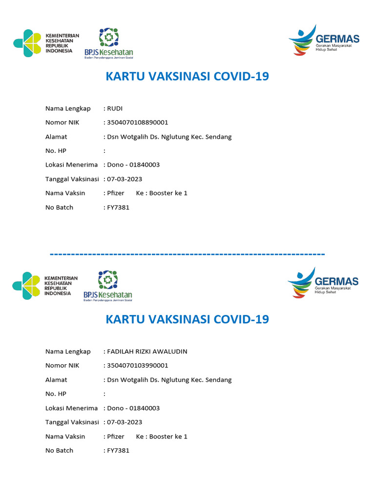 Kartu Vaksinasi Covid 19 Manual 3 Pdf
