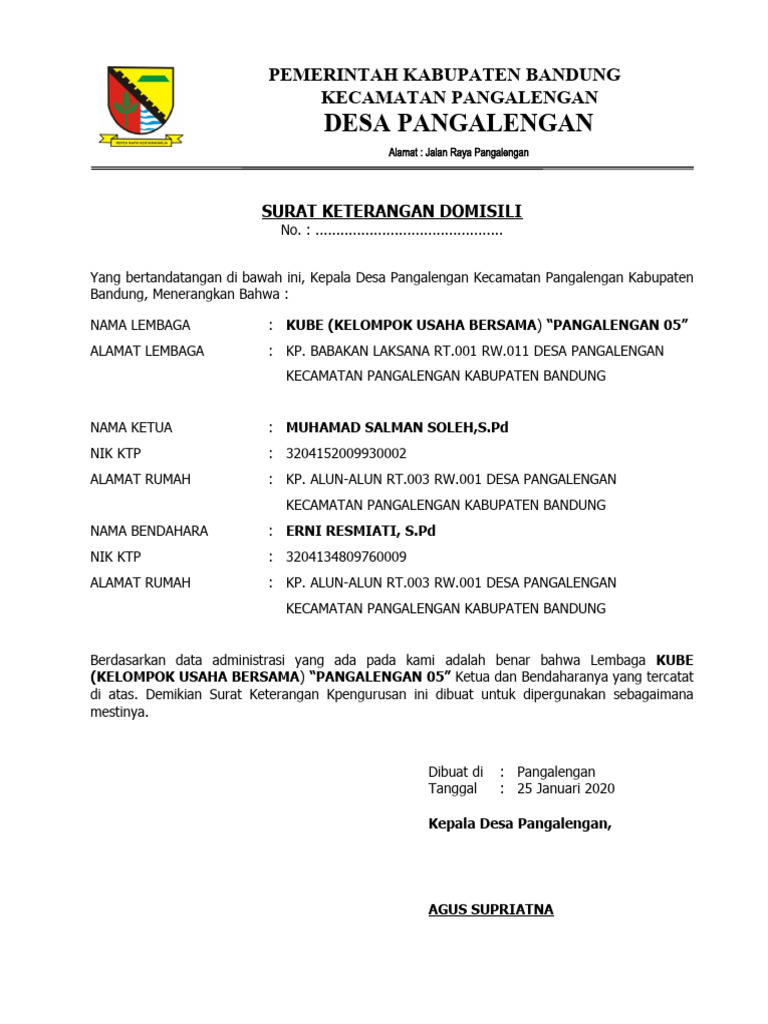AE Surat Keterangan Pengurus | PDF