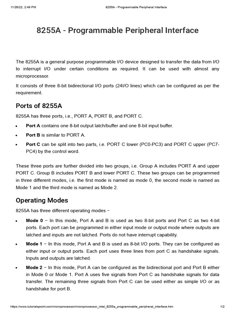 8255A - Programmable Peripheral Interface | PDF | Information And Communications Technology ...