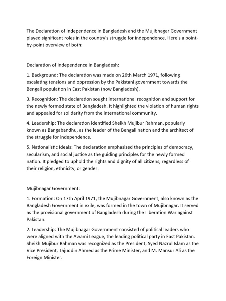 The Declaration of Independence and The Mujibnagar Government1 | PDF ...