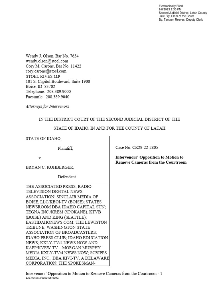 Opposition to Kohberger Camera Motion | PDF | Courtroom | Supreme Court ...