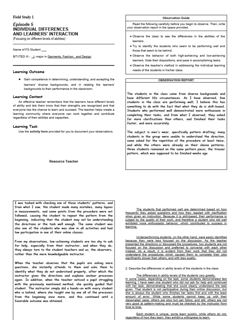 FS 1 Episode 5 | PDF | Learning | Teachers