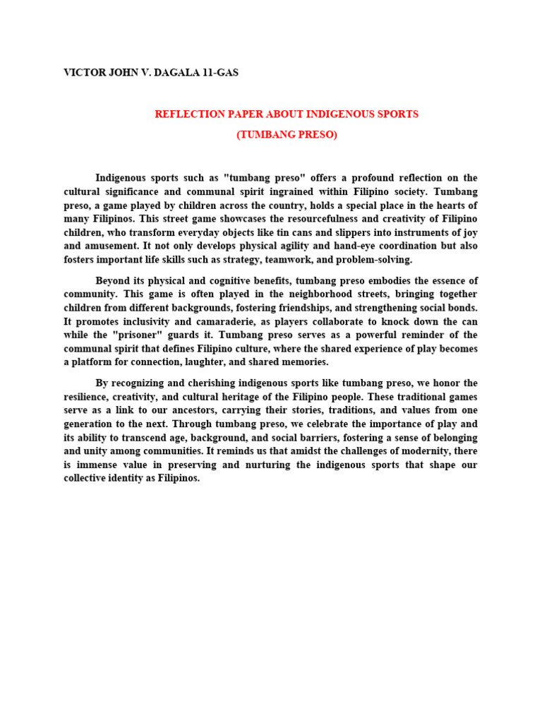 Reflection Paper About Indigenous Sports | PDF