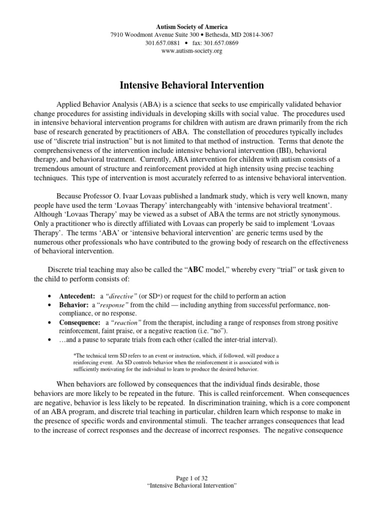 Intensive Behavioral Intervention for Autism | PDF | Autism Spectrum ...