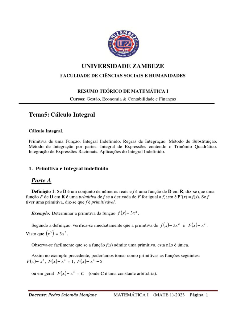 6-Tema 5 - Integral Indefinido - 2023 (Repaired) | PDF | Integrante | Cálculo