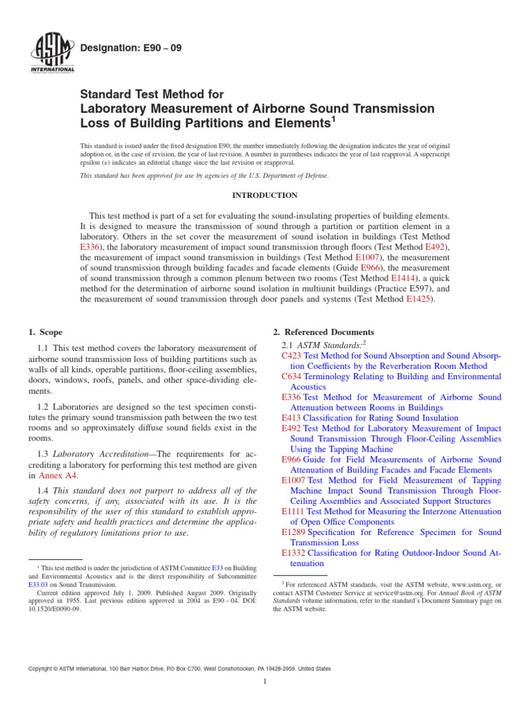Laboratory Measurement of Airborne Sound Transmission Loss of Building ...