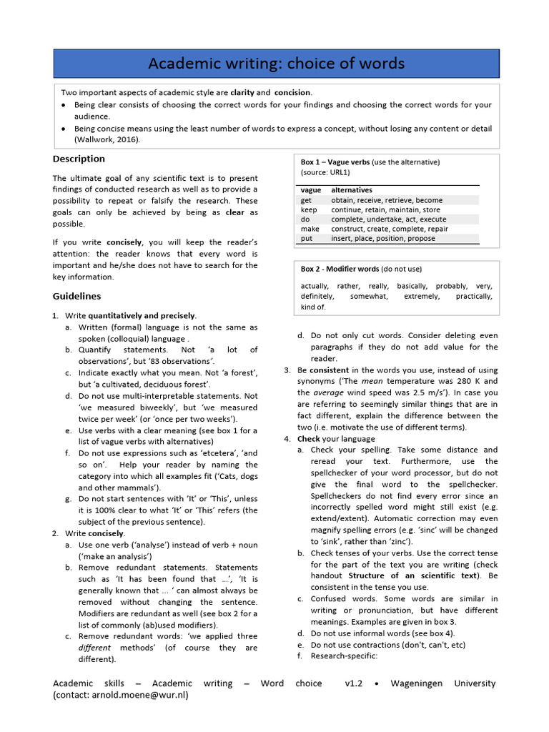 Academic Writing: Word Choice Guide | PDF | Word | Analysis Of Variance