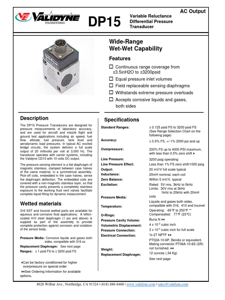 dp15 Variable Reluctance Pressure Sensor Capable of Range Changes | PDF ...