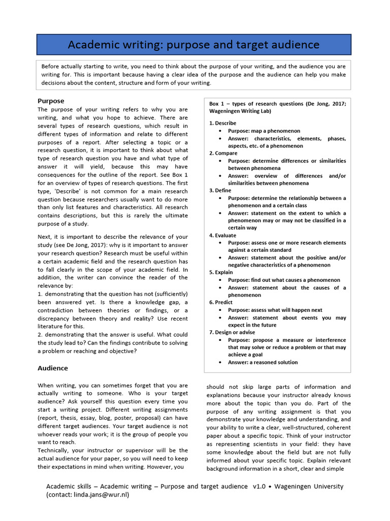 W.1 Academic Writing - Purpose and Audience | PDF | Knowledge | Theory