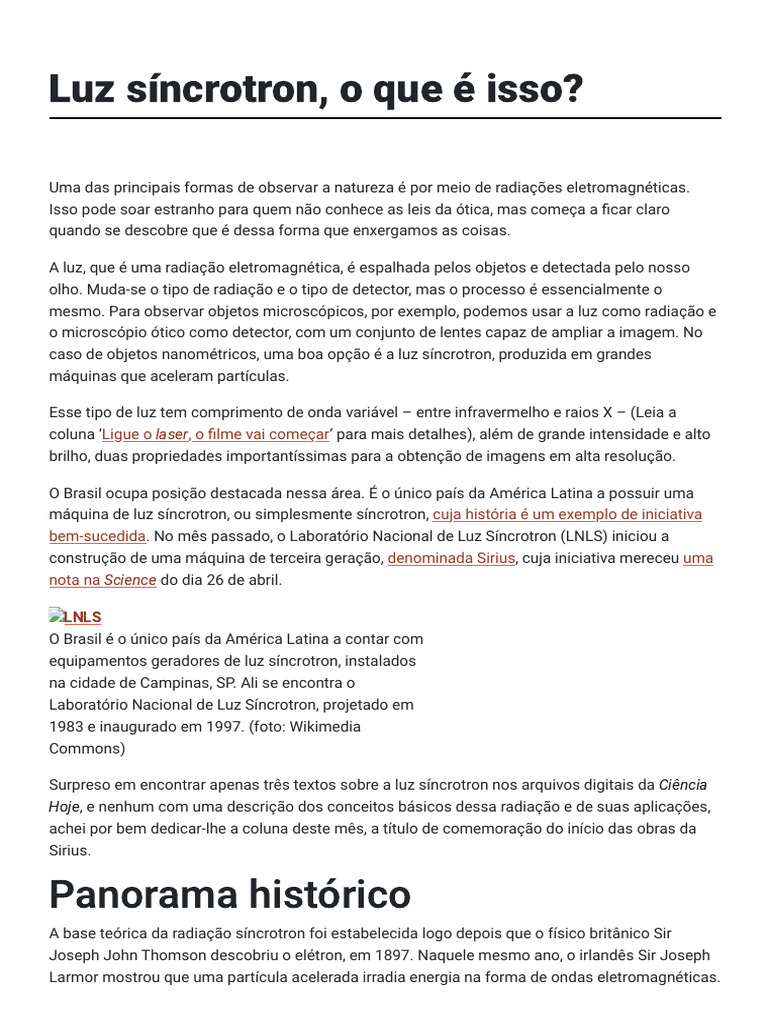 Luz Síncrotron, o Que É Isso - Ciência Hoje | PDF | Elétron ...