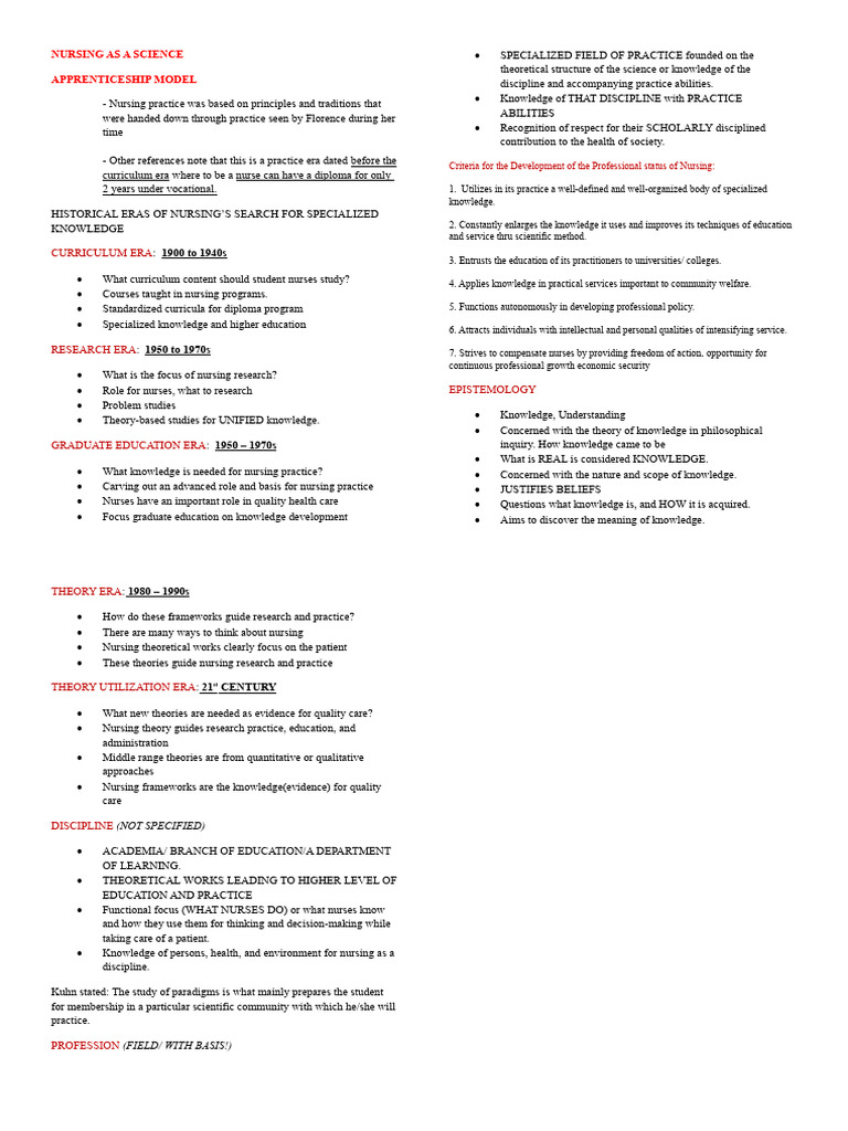 TFN Reviewer Prelims | PDF | Nursing | Theory