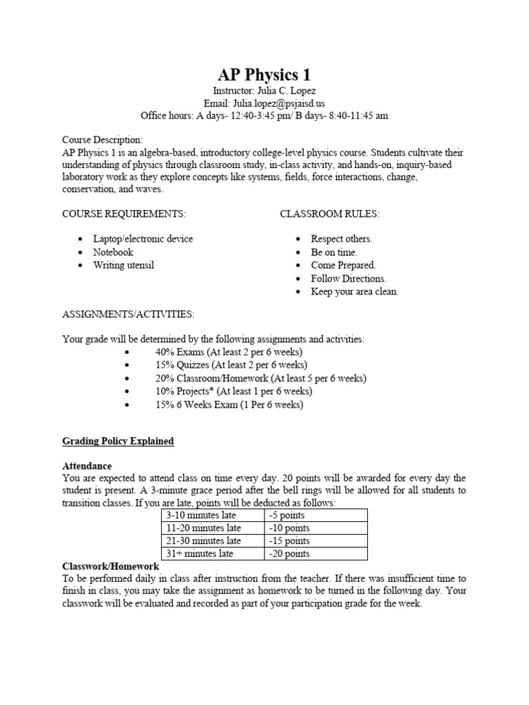 Ap Physics Syllabus | PDF | Behavior Modification | Learning