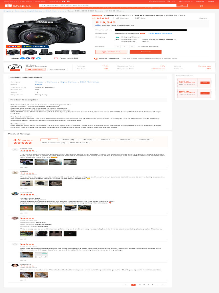 Canon EOS 4000D DSLR Camera With 18-55 III Lens | PDF | Digital Single ...