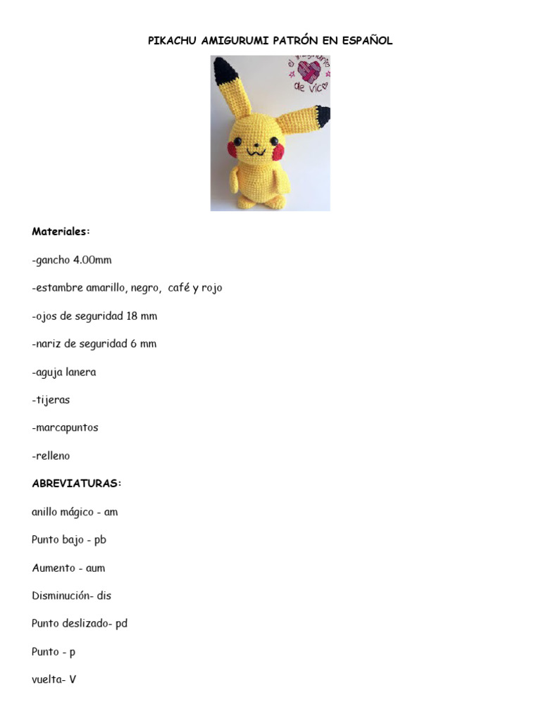 Pikachu Amigurumi Patrón en Español | PDF | Ajedrez