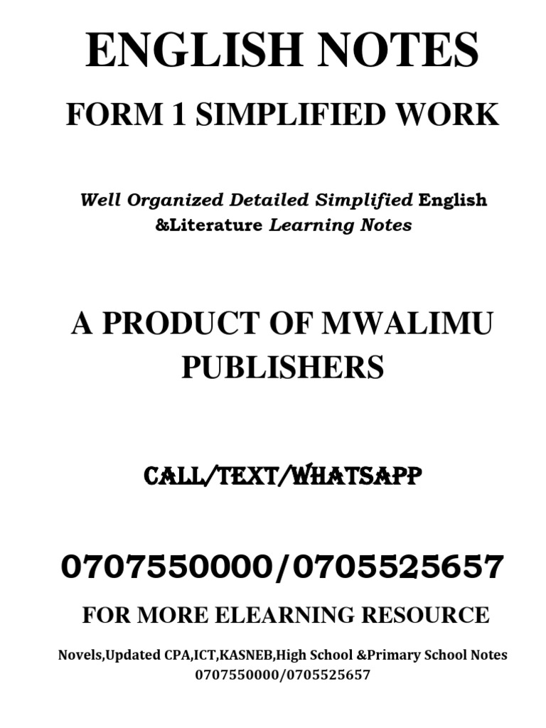 English Form 1 Notes | PDF | English Language