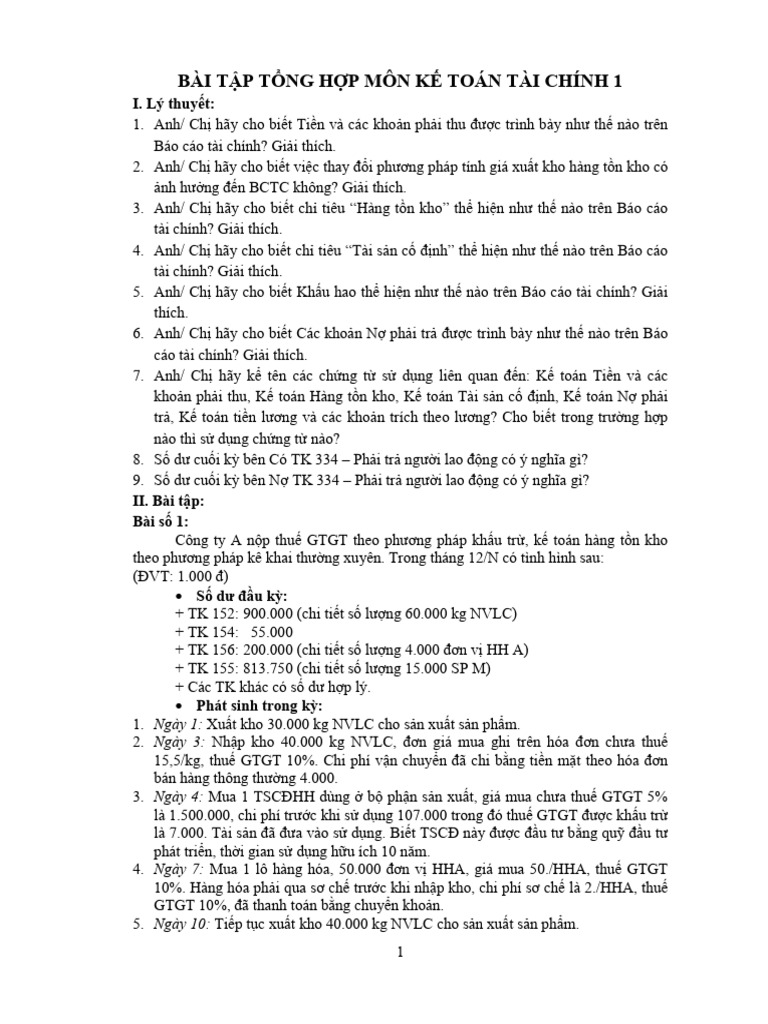 Bai Tap Tong Hop KTTC1 | PDF