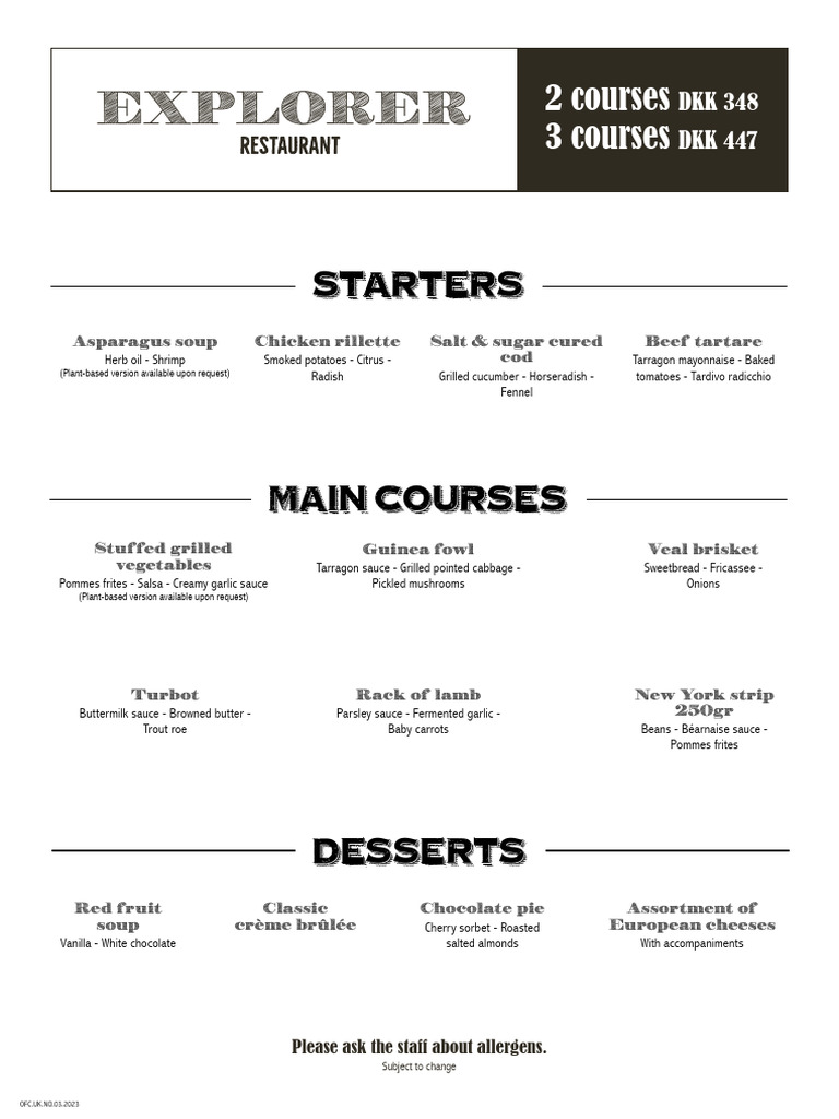 Explorer Menu UK 03 2023 | PDF | Sauce | Pickling