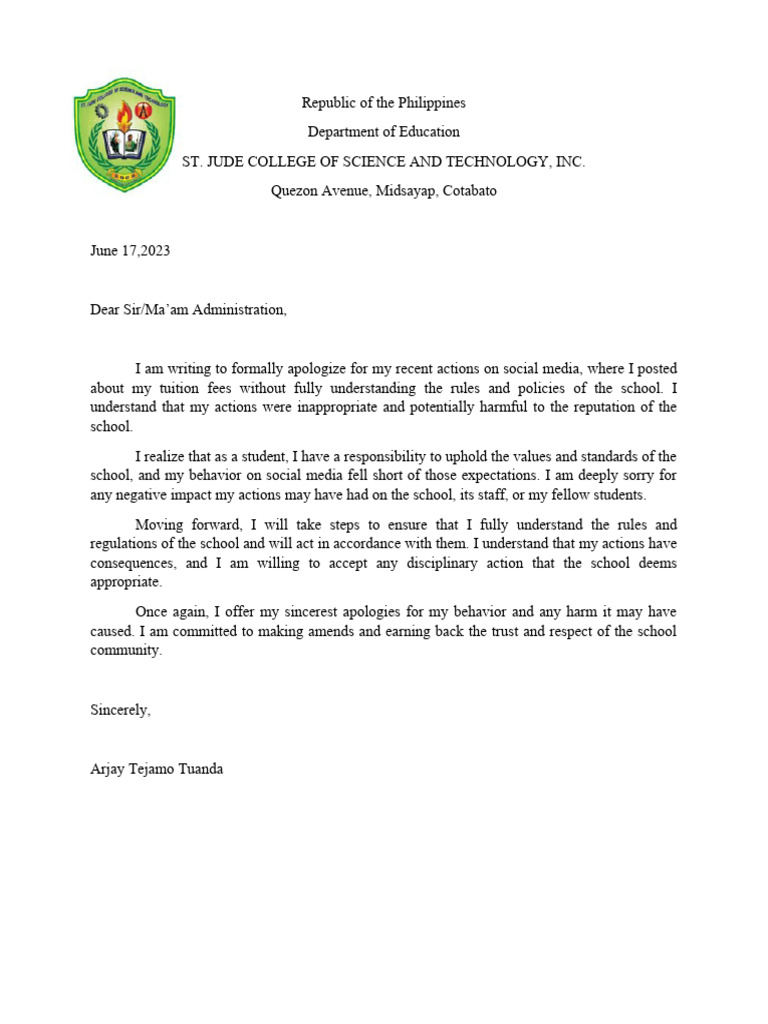 Formal Letter For Mistake | PDF