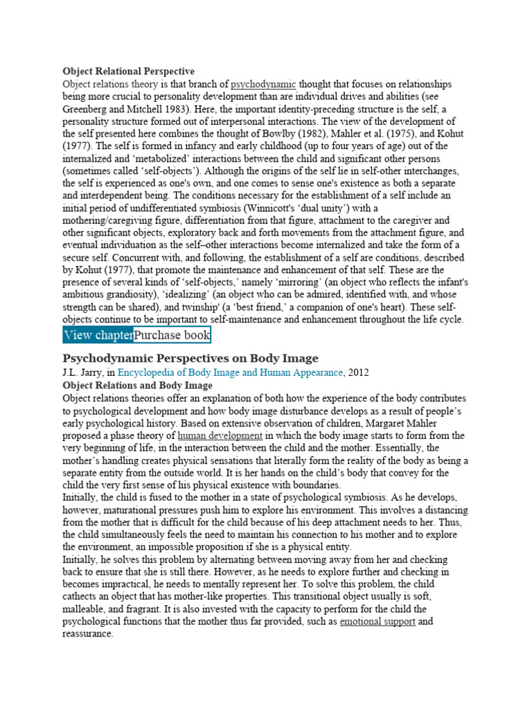 Object Relation | PDF | Psychoanalysis | Object Relations Theory