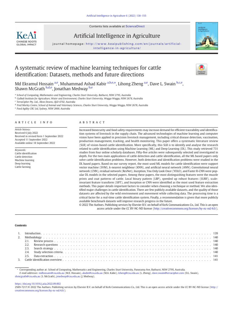 Systematic Review of Machine Learning Techniques For Cattle | PDF | Machine Learning | Deep Learning